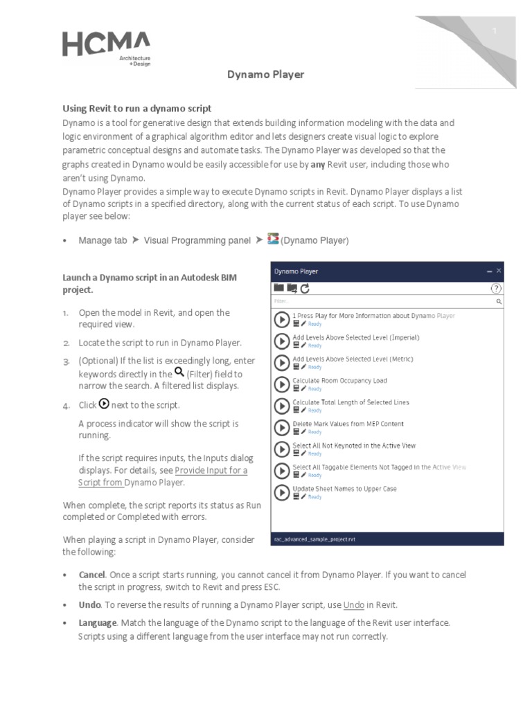 Dynamo Player Using Revit To Run A Dynamo Script Pdf Autodesk Revit Scripting Language 