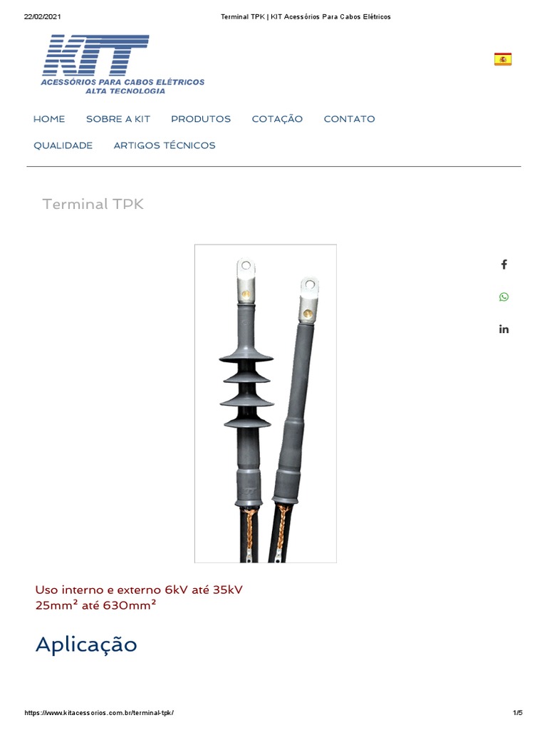 Terminal TPK - KIT Acessórios para Cabos Elétricos | PDF
