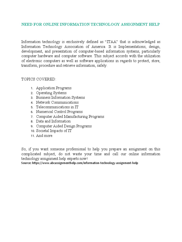 Need For Online Information Technology Assignment Help | PDF