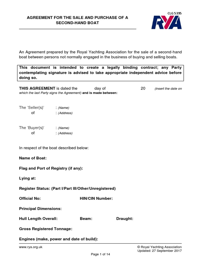 Boat Purchase Agreement The Central Agency Sales Agreement Barche