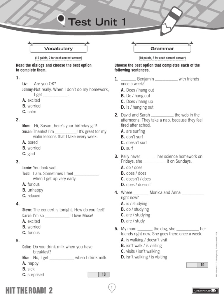Test Unit 1: Vocabulary Grammar | PDF