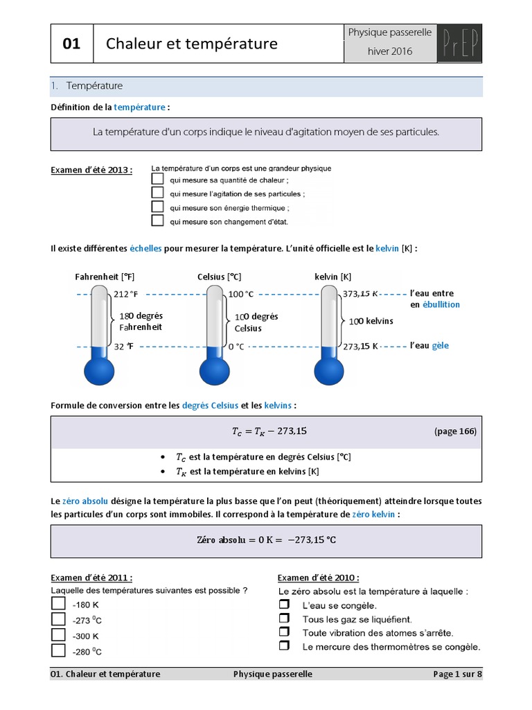01 Chaleur Et Temperature | PDF | Température | Capacité thermique