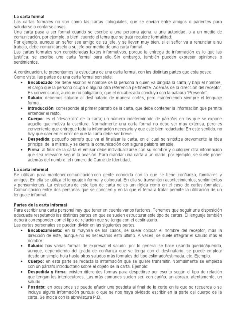 La Carta Formal e Informal | PDF | Comunicación | Información