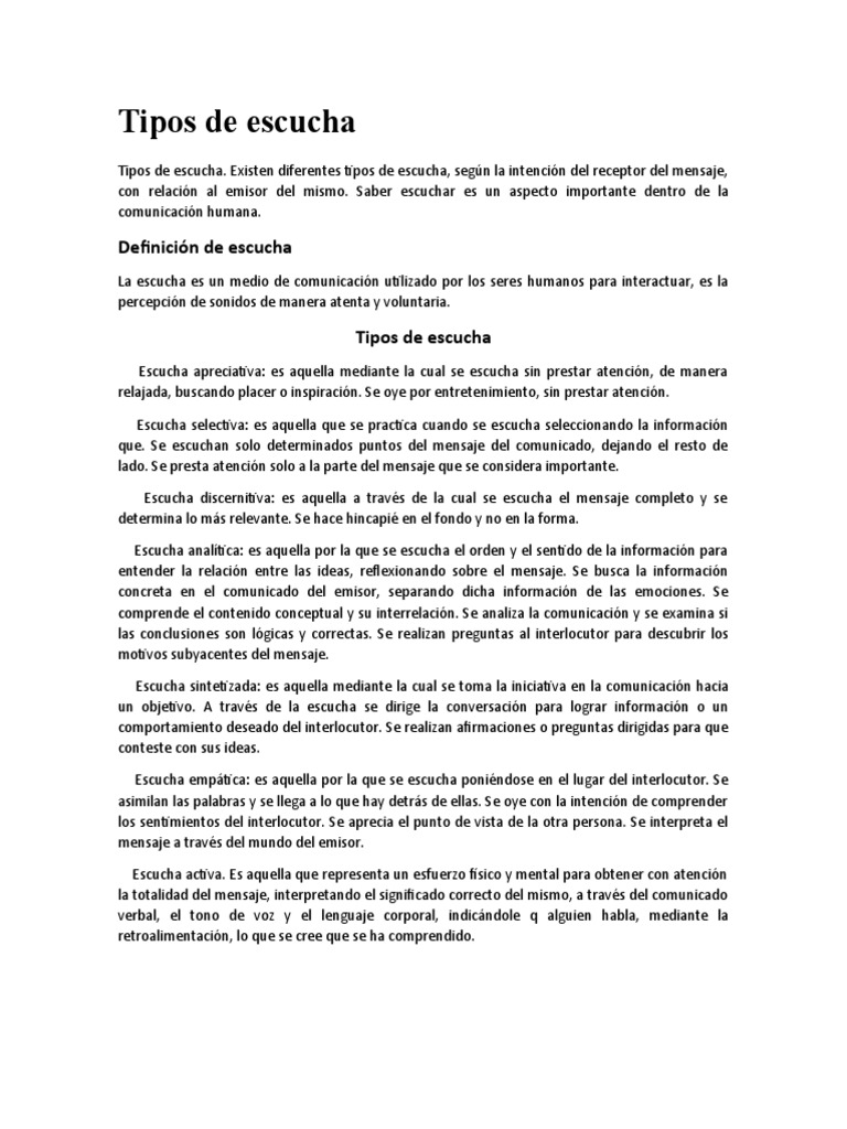 Tipos de Escucha | PDF | Comunicación | Información