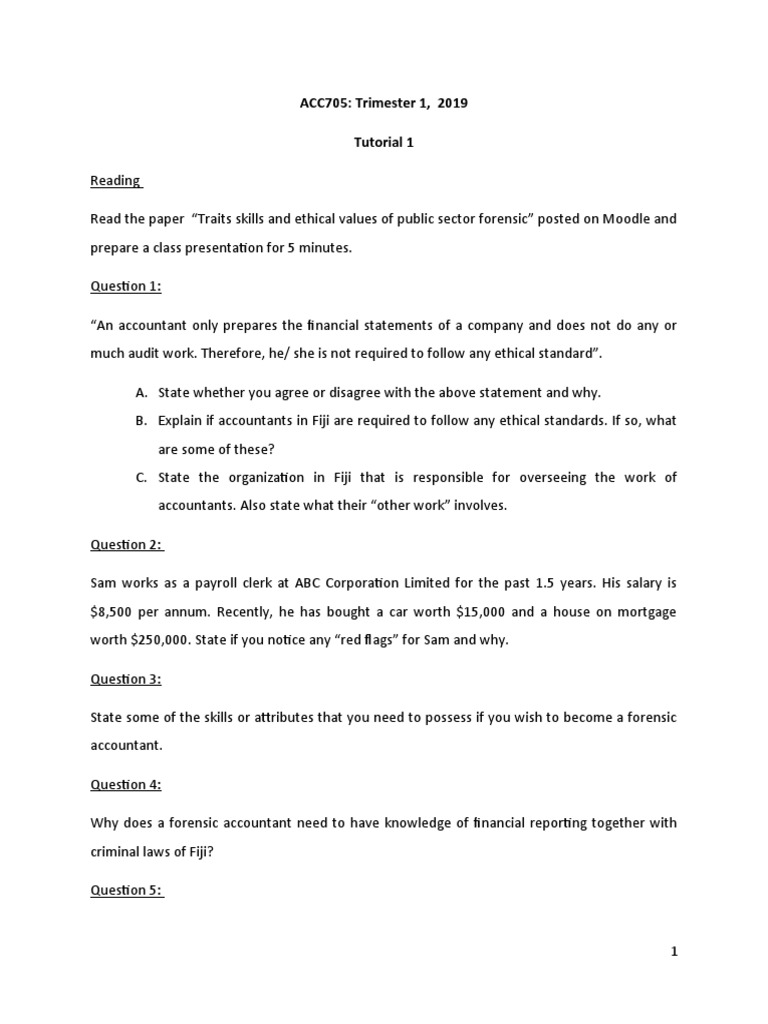 ACC705: Trimester 1, 2019 Tutorial 1 | PDF | Fraud | Accounting