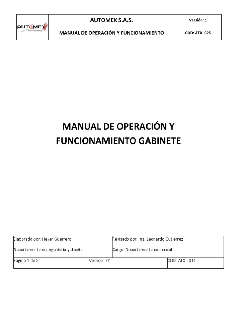 MANUAL DE OPERACION Y FUNCIONAMIENTO General | PDF | Science | Ingeniería