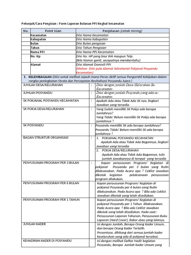Petunjuk Pengisian Form Laporan PPJ | PDF