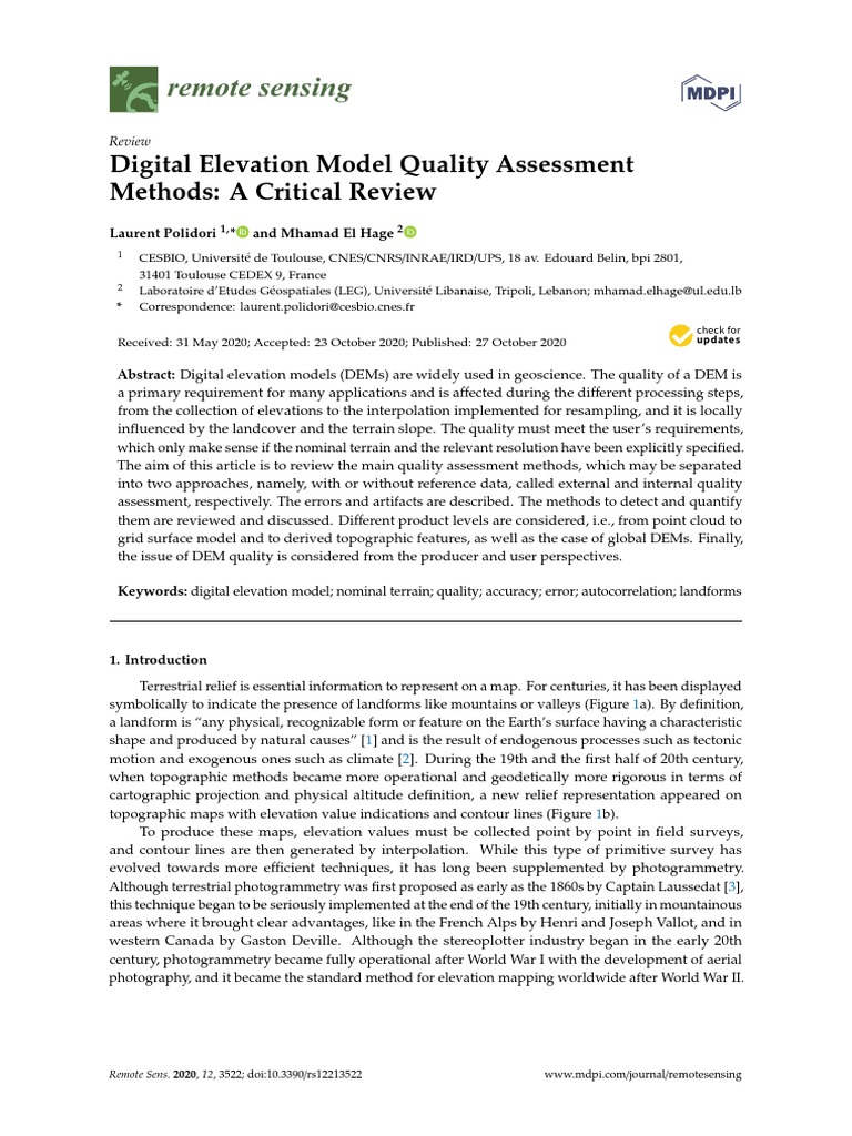 Remote Sensing: Digital Elevation Model Quality Assessment Methods: A ...