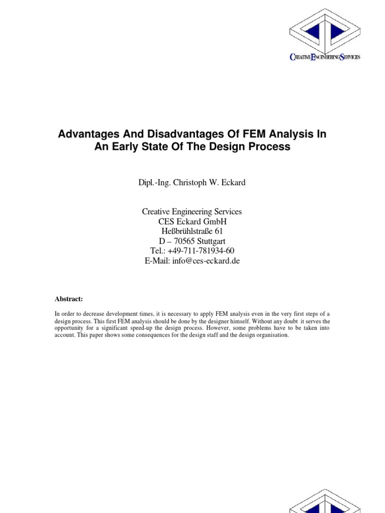 Advantages and Disadvantages of FEM Analysis in An Early State of The ...