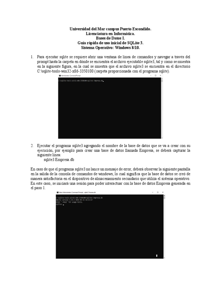 Guía rápida de uso inicial de SQLite 3 | PDF | Bases de datos | Programa de computadora