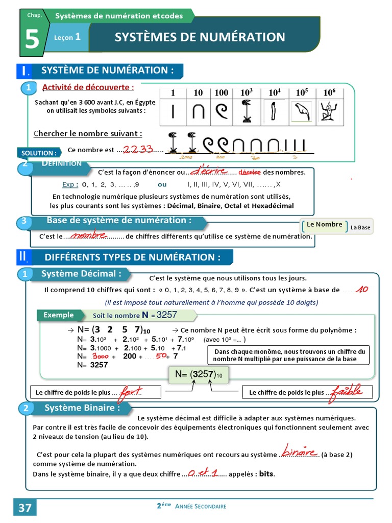 Systèmes de numération et exercices corrigés | PDF | Décimal codé ...