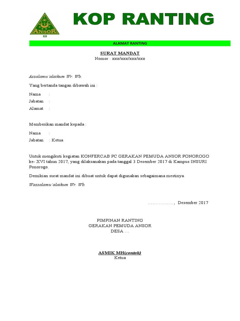 Surat Mandat Ranting | PDF