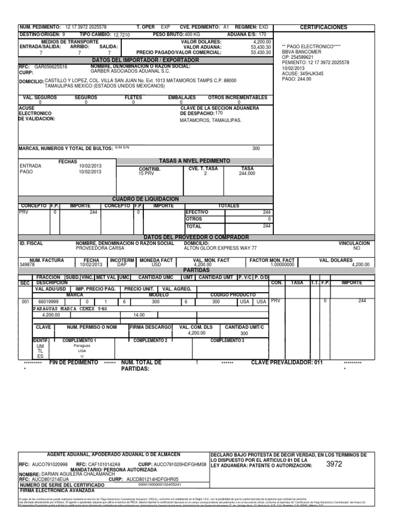 Formato Pedimento | PDF | aduana | El comercio internacional