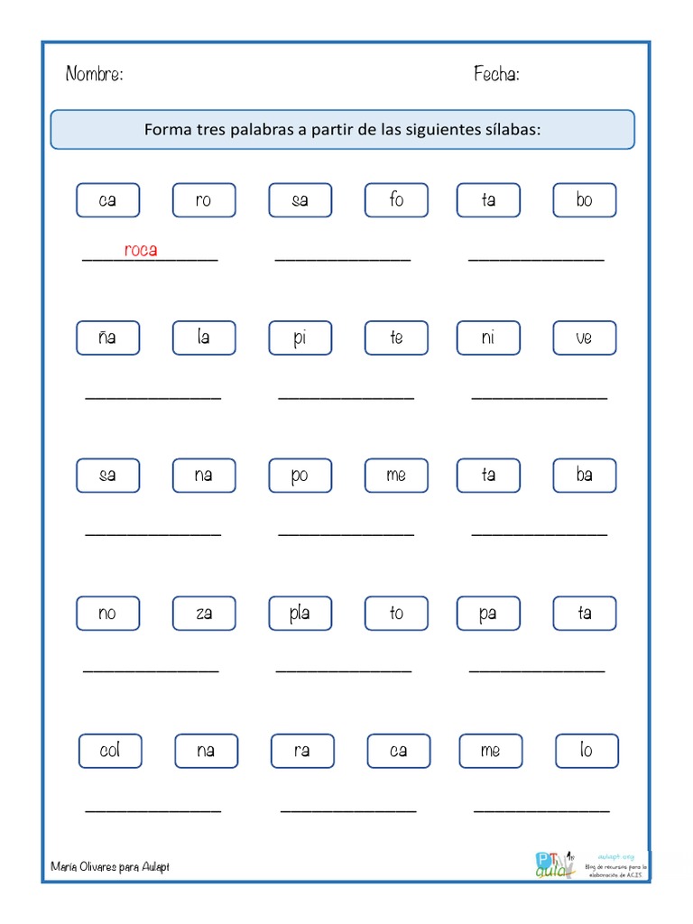 Formar Palabras A Partir de Silabas | PDF