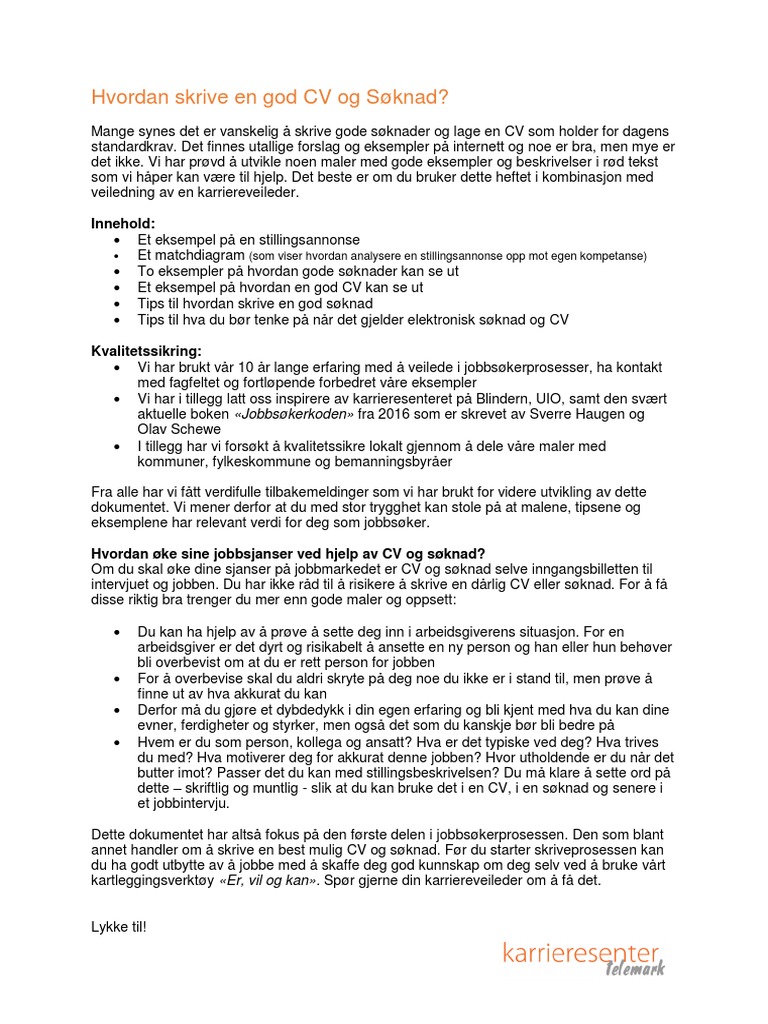 Hvordan Skrive en God CV Og Søknad? | PDF