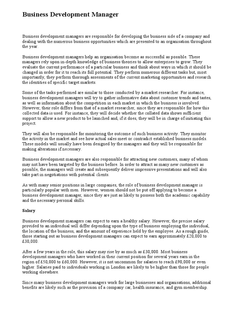 Business Development Manager | PDF | Salary | Employment