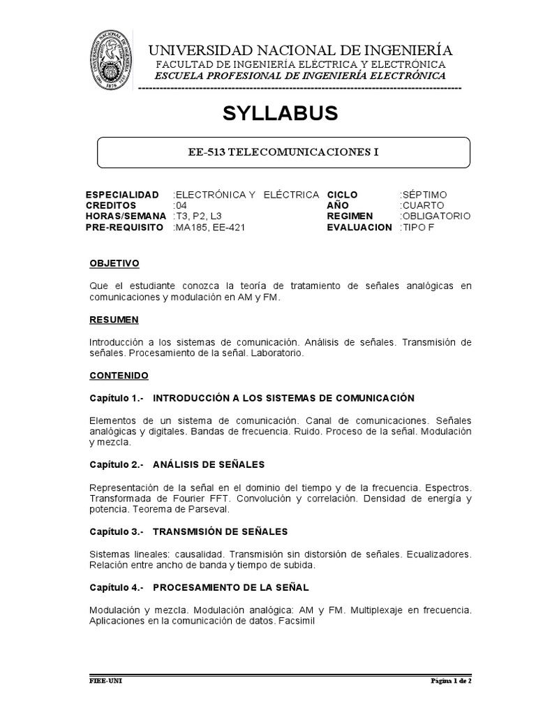 EE-513 Telecomunicaciones I. | PDF | Modulación | Transformada de Fourier