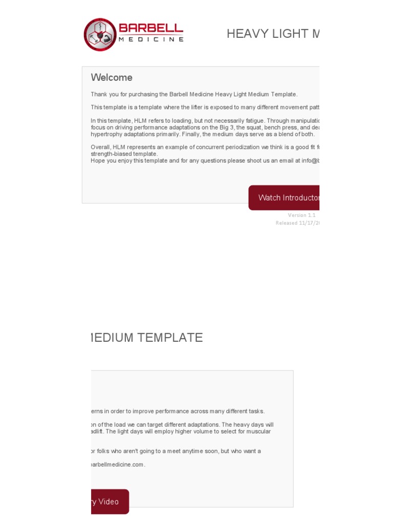 Heavy Light Medium Template: Welcome | PDF | Physical Fitness ...