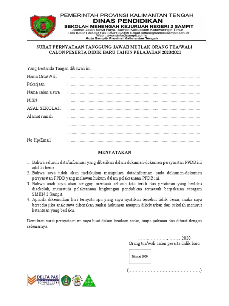 Surat Pernyataan Tanggung Jawab Mutlak Orang Tua | PDF | Karier ... Surat Pernyataan Tanggung Jawab Mutlak Orang Tua | PDF | Karier ...