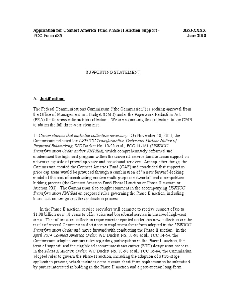 CAF-II Long-Form - PRA - Supporting Statement - 06042018 (Final Version ...