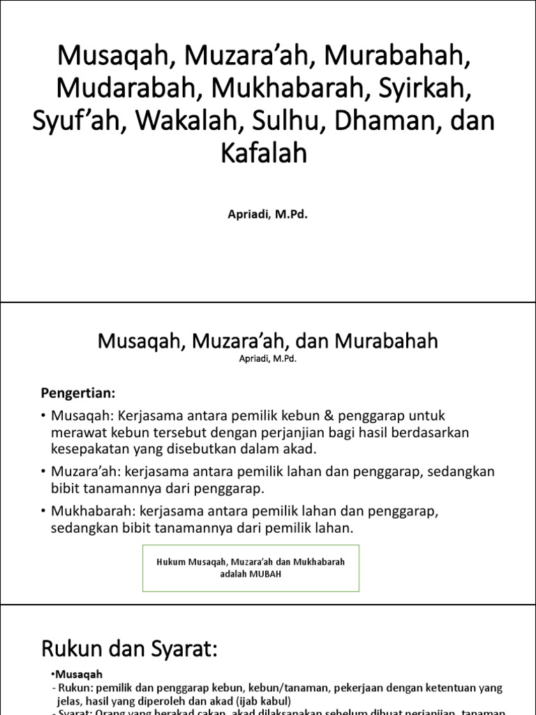 Pengertian Musaqah, Muzara'ah, Mukhabarah | PDF