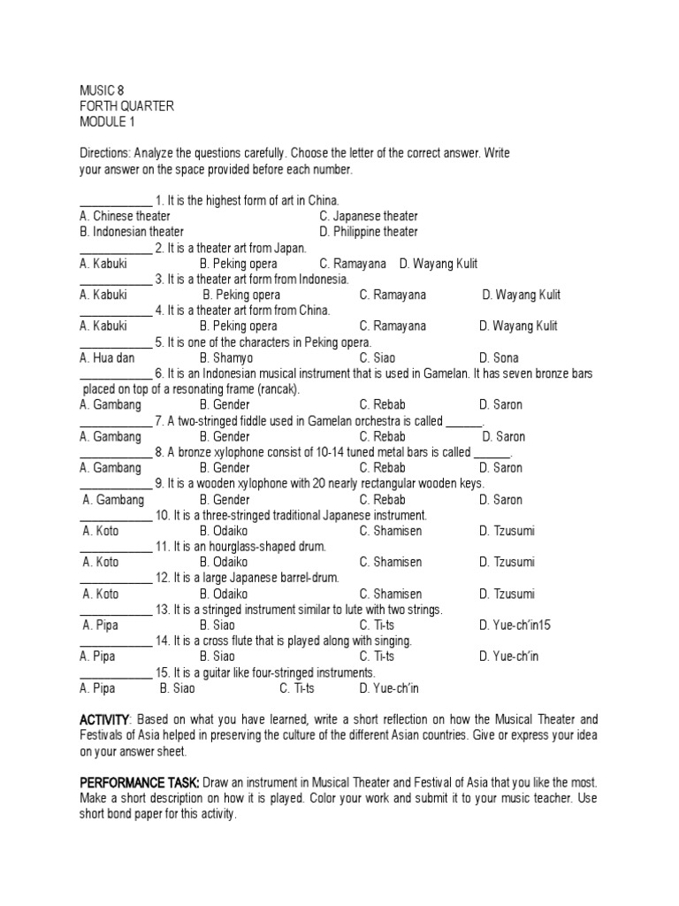 Music 8 Assessment 4th Quarter | Download Free PDF | Musical ...