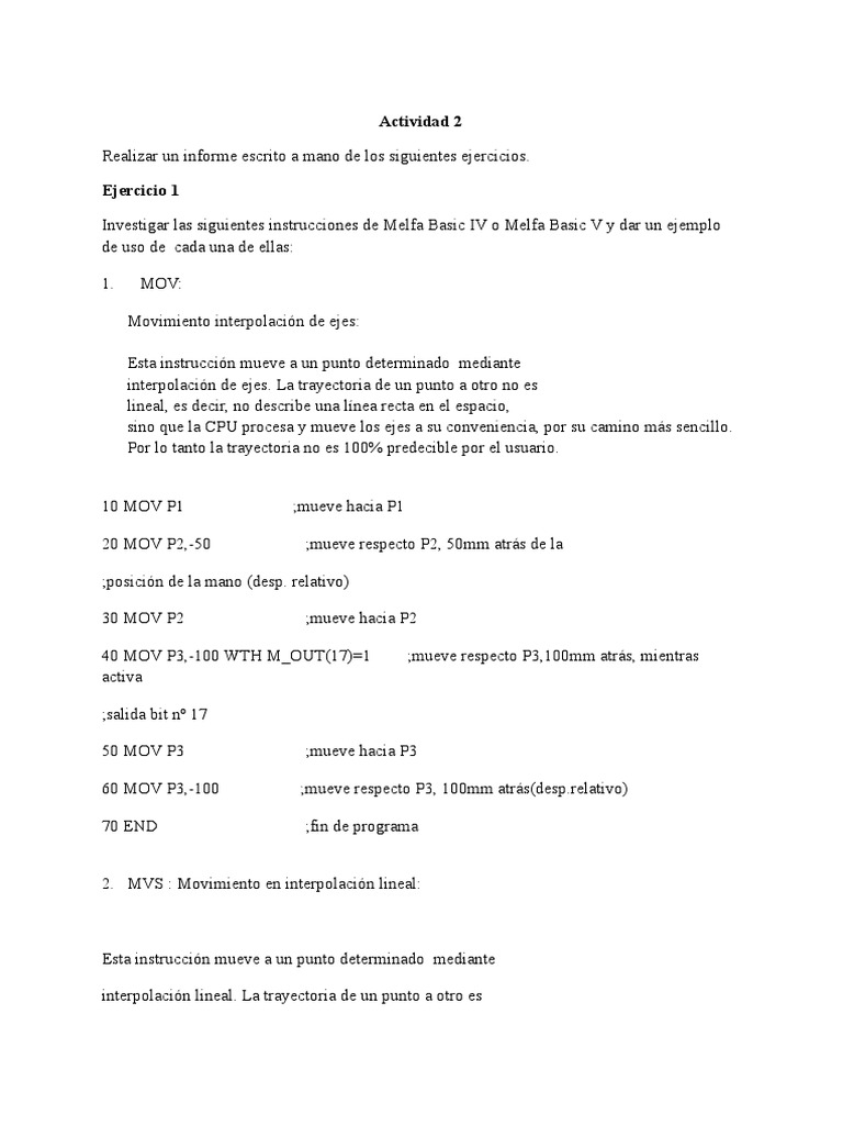 Instrucciones Melfa Basic: Ejemplos | PDF | Trayectoria | Poco