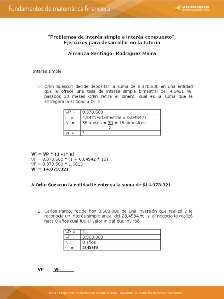 Actividad 2 Matemática Financiera | PDF | Interés | Economía monetaria