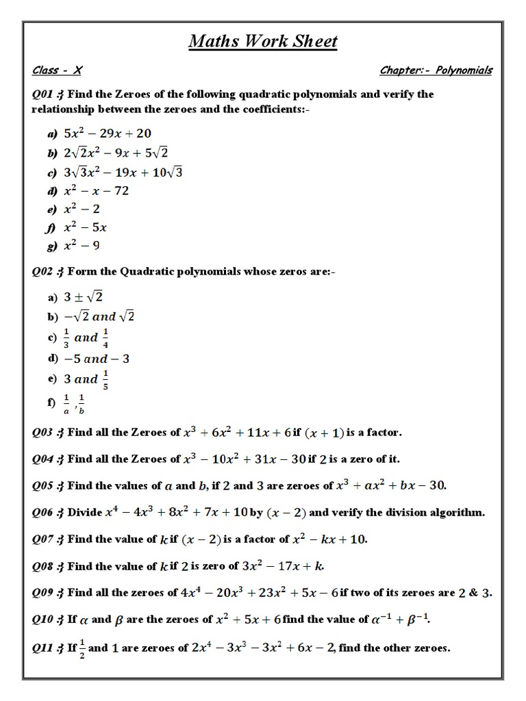 Class 10 Factorization Worksheet | PDF | Factorization | Polynomial