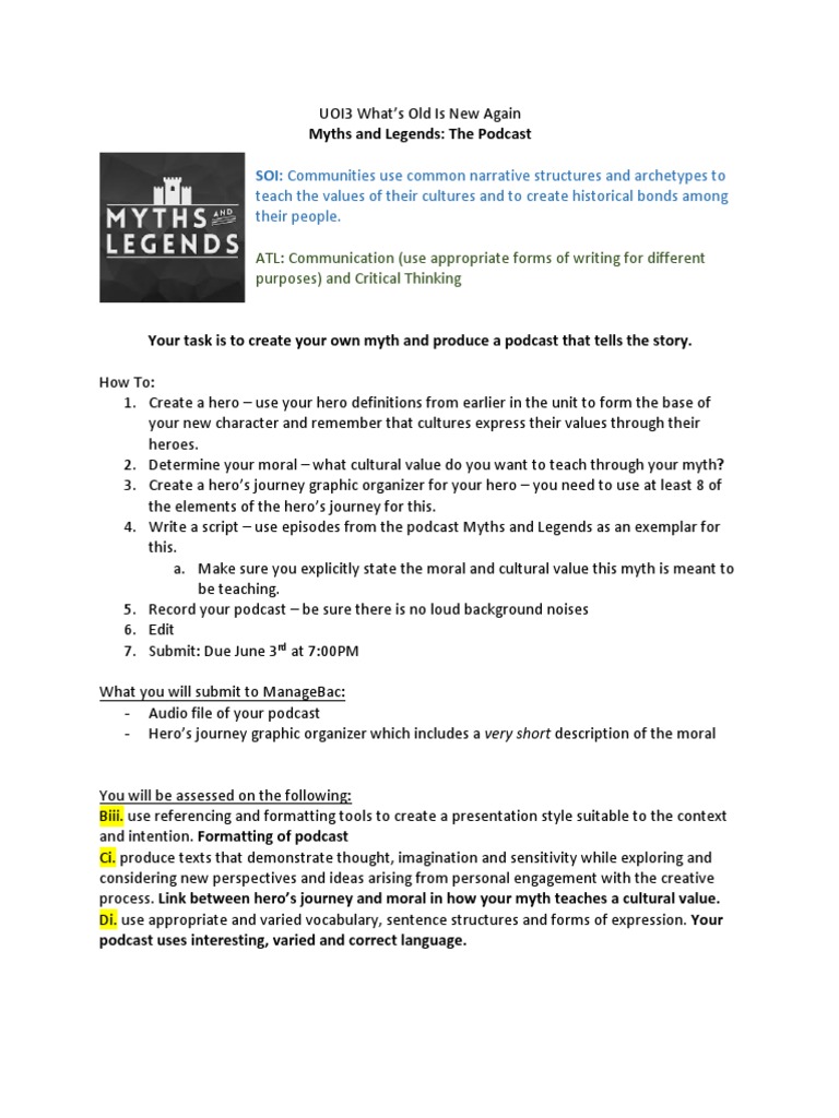 Myths and Legends Podcast Summative | PDF | Imagination | Narrative