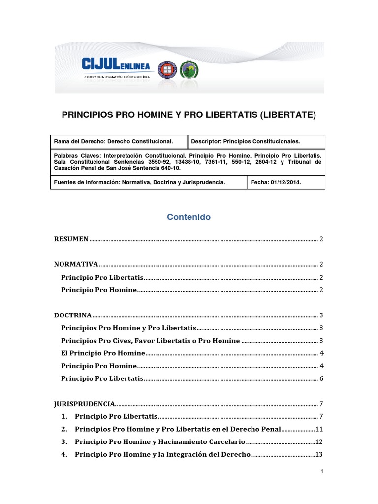 Principios Pro Homine y Pro Libertatis (Libertate) | PDF | Caso de ley ...