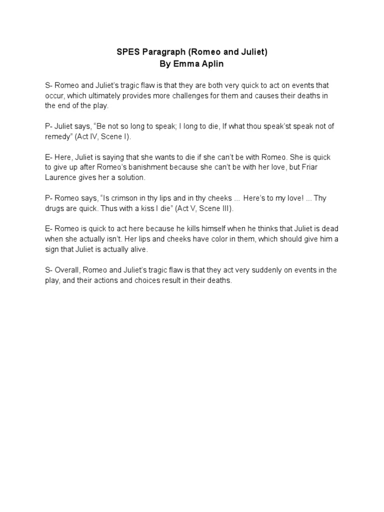 Emma Aplin Student - Heritagehs - Spes Paragraph Romeo and Juliet | PDF ...