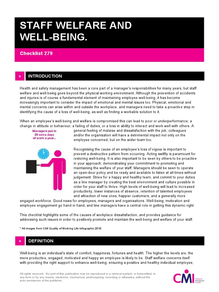 Staff Welfare and Well-Being.: Checklist 279 | PDF | Well Being ...