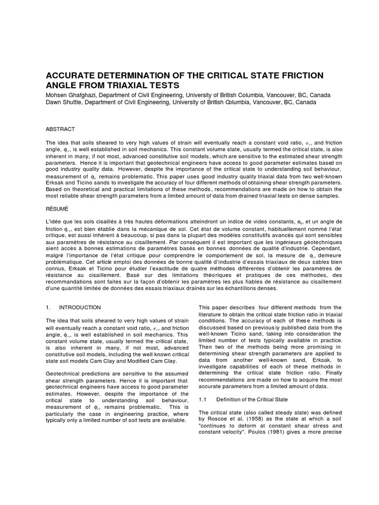 Accurate Determination of The Critical State Friction Angle From ...