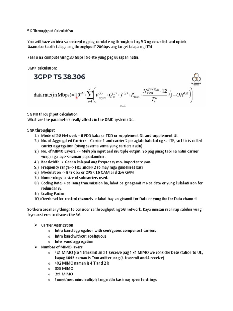 5G Throughput Calculation | PDF | Mimo | Duplex (Telecommunications)