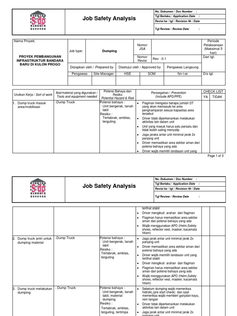 JSA Pekerjaan Dumping PT SDP | PDF