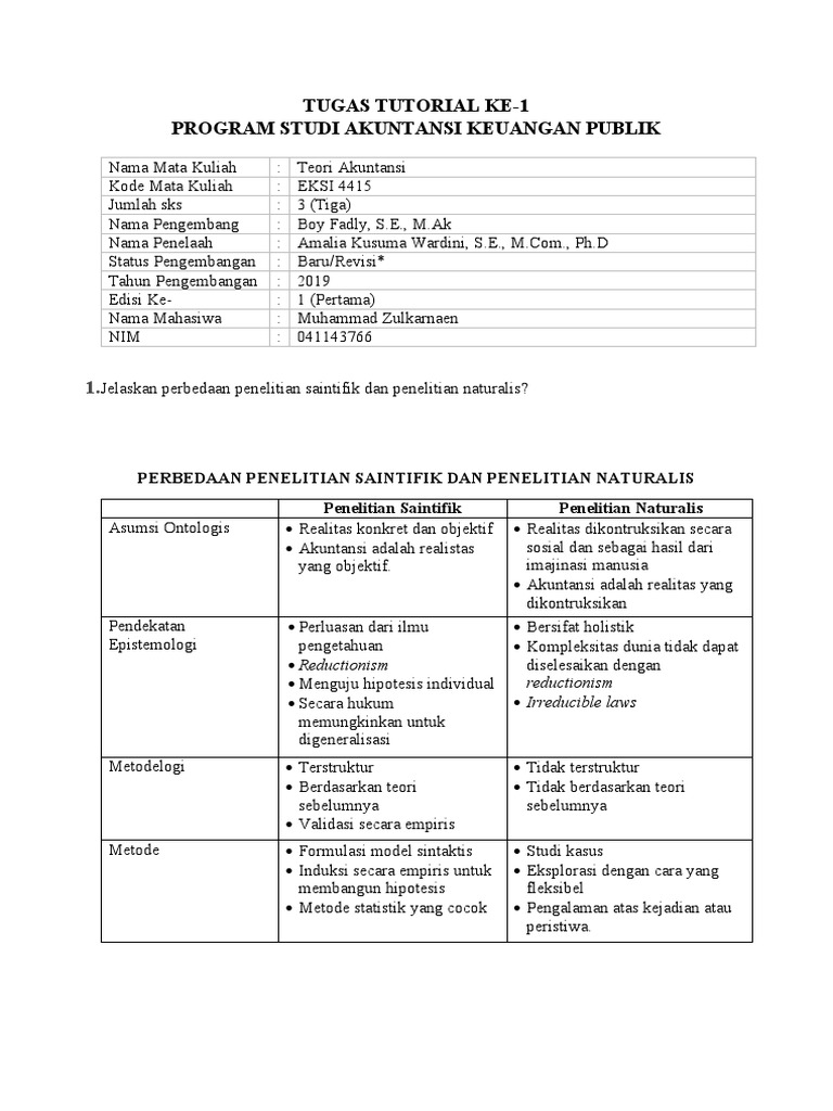 Tugas Ke 1 Teori Akuntansi | PDF
