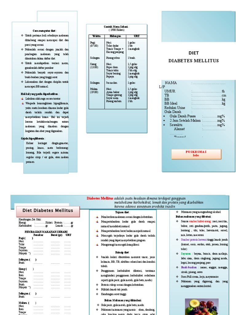 Diabetes Mellitus: Cara Mengatur Diet: Contoh Menu Sehari | PDF
