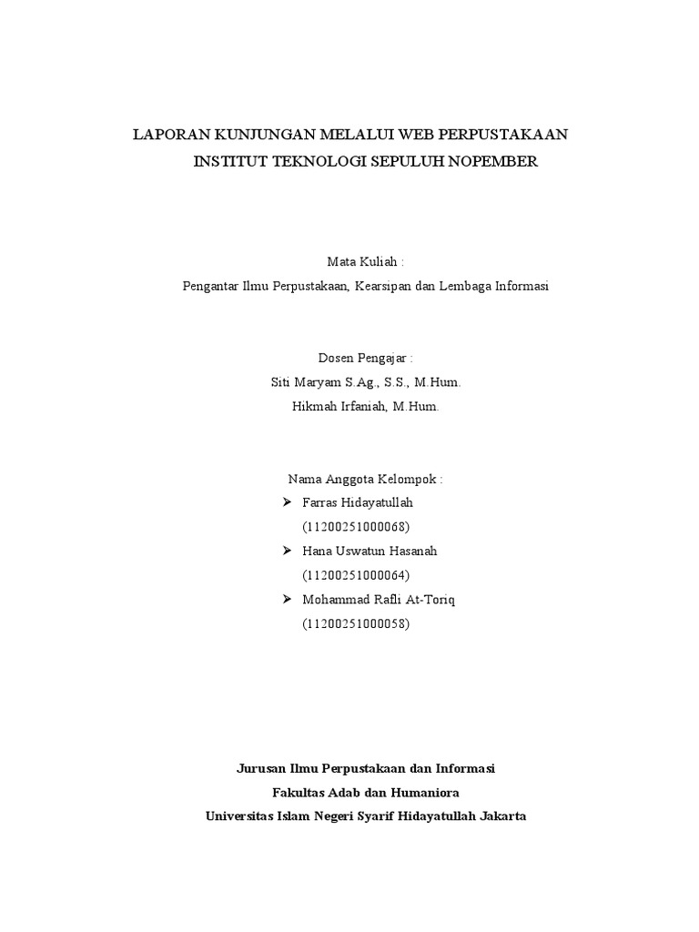 Laporan Kunjungan Perpustakaan ITS | PDF