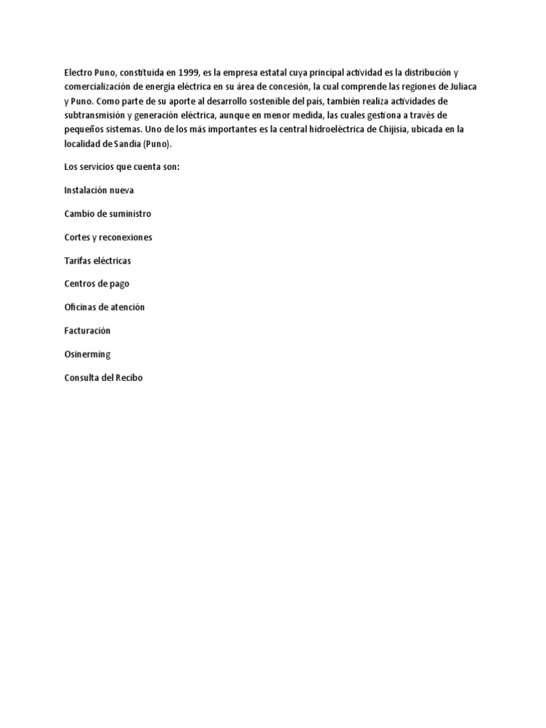 Electro Puno: Servicios y Distribución Eléctrica | PDF