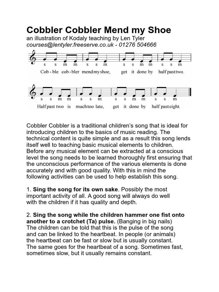 Teaching Music Basics with "Cobbler Cobbler Mend my Shoe | PDF | Rhythm ...