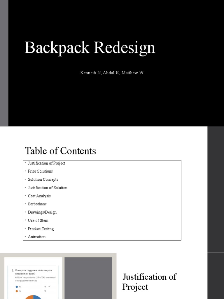 Backpack Redesign: Kenneth N, Abdul K, Matthew W | PDF | Backpack | Nature