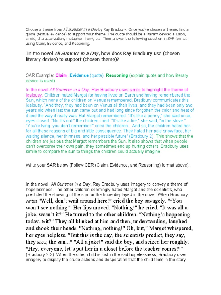 In The Novel All Summer in A Day, How Does Ray Bradbury Use (Chosen ...