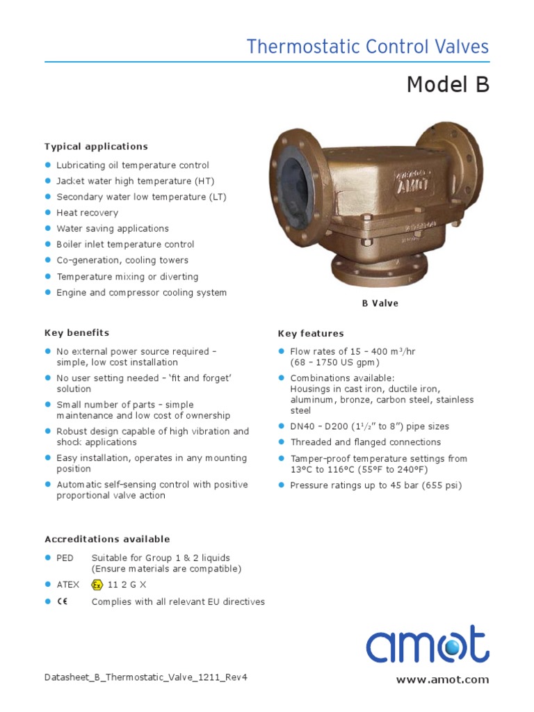 Model B: Thermostatic Control Valves | Download Free PDF | Valve ...