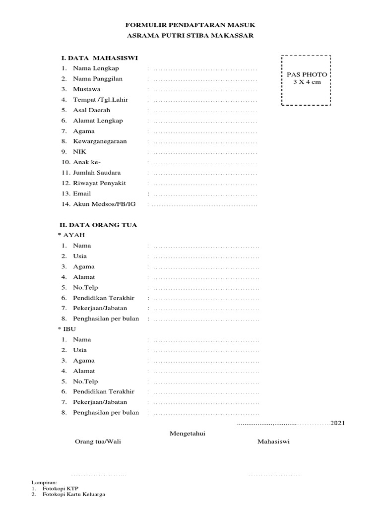 Pendaftaran Asrama Putri STIBA Makassar | PDF | Karier & Perkembangan