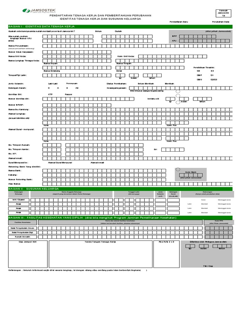 Formulir Pendaftaran BPJS Ketenagakerjaan | PDF