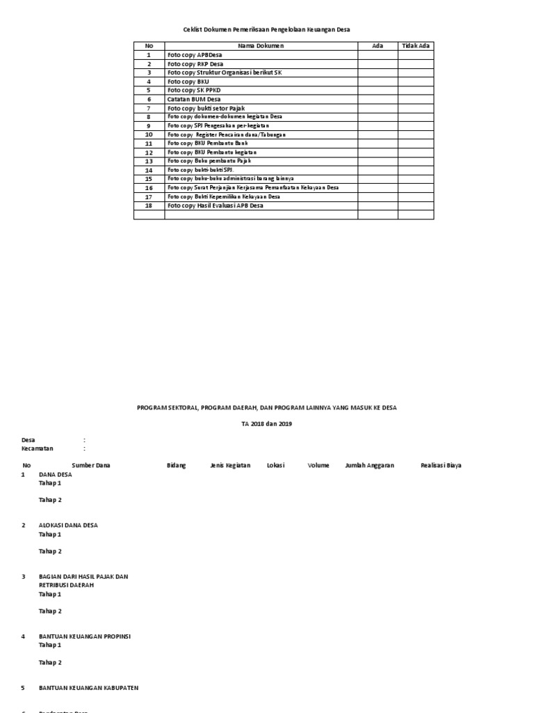 Ceklist Desa | PDF