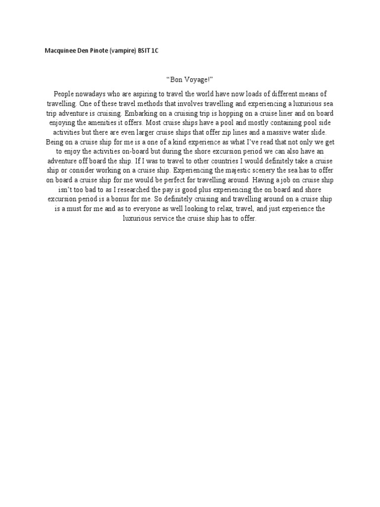 Macquinee Den Pinote (vampire) BSIT 1C cruising experience | PDF