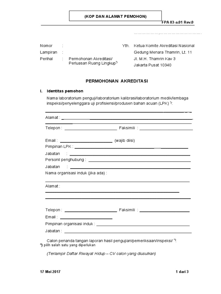 FPA 03-A.01 Permohonan Akreditasi | PDF