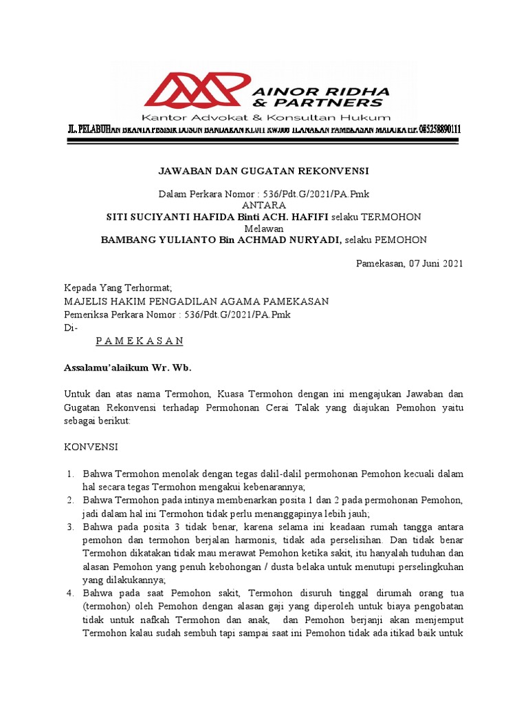 Jawaban Dan Gugat Rekonvensi | PDF